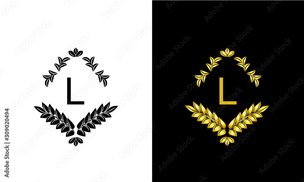 Design of magnificent ancient monogram. Decorative ornament on dark and ...