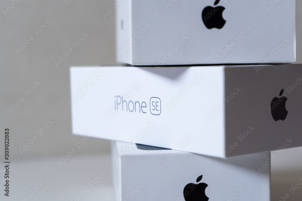 Bangkok, Thailand - December 7, 2019: Logo of Apple iPhone SE on the ...