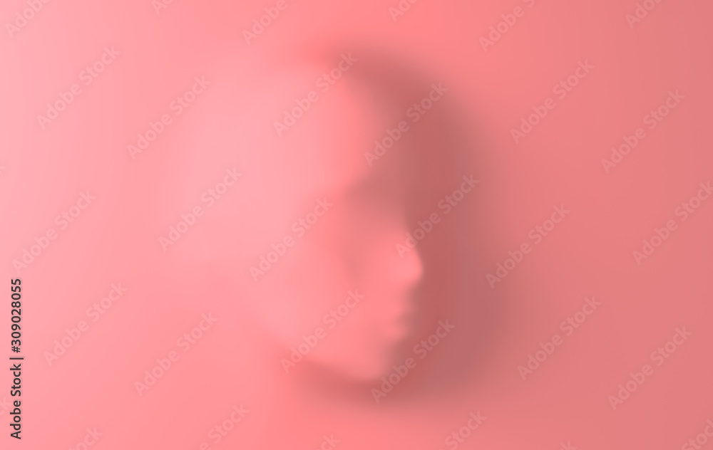 Beautiful face pressing through elastic fabric. Hidden woman's face ...