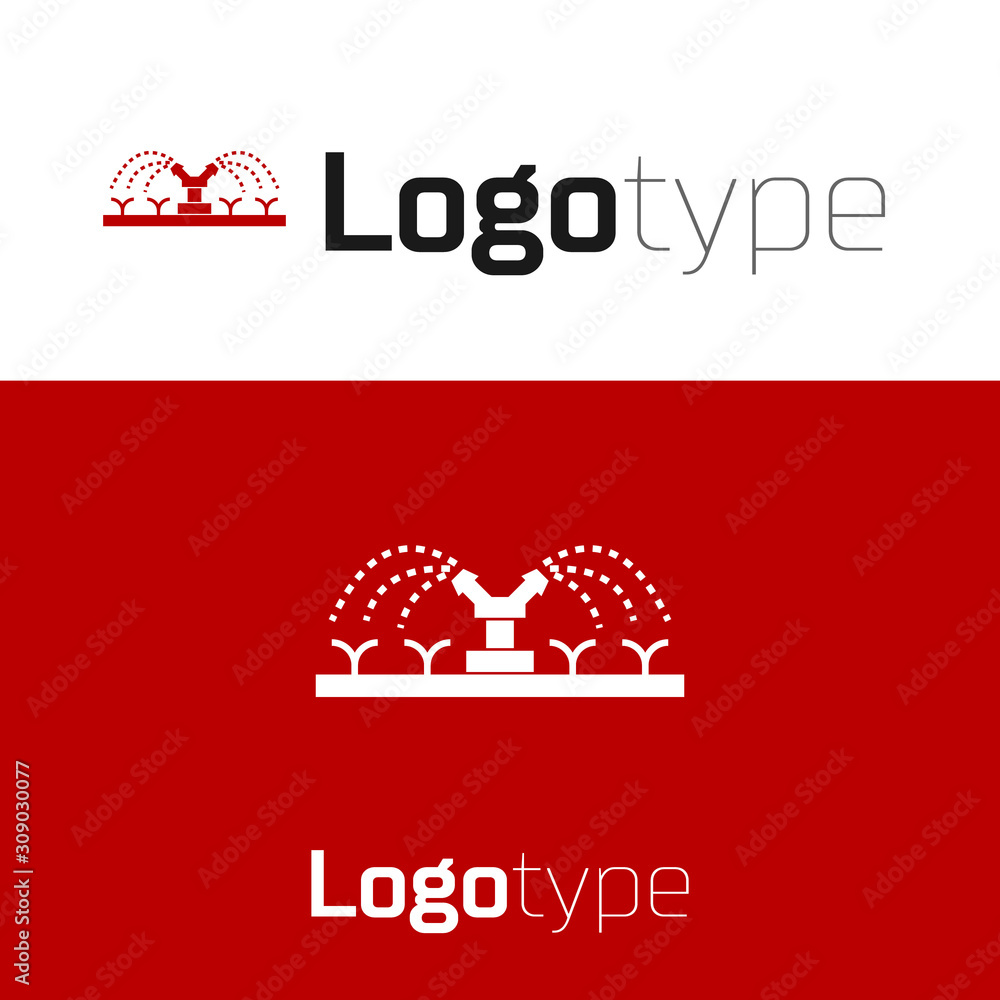 Red Automatic irrigation sprinklers icon isolated on white background ...