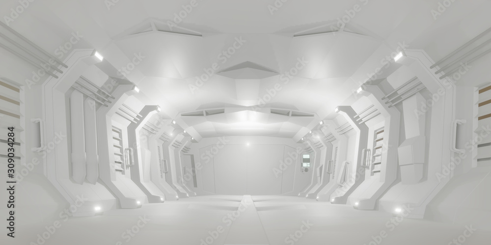 Futuristic sci-fi white corridor room. Modern Future background style ...