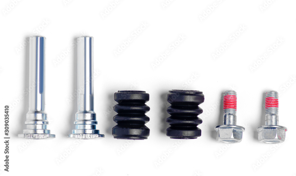 Car brake caliper parts for repair on white background isolation, top ...