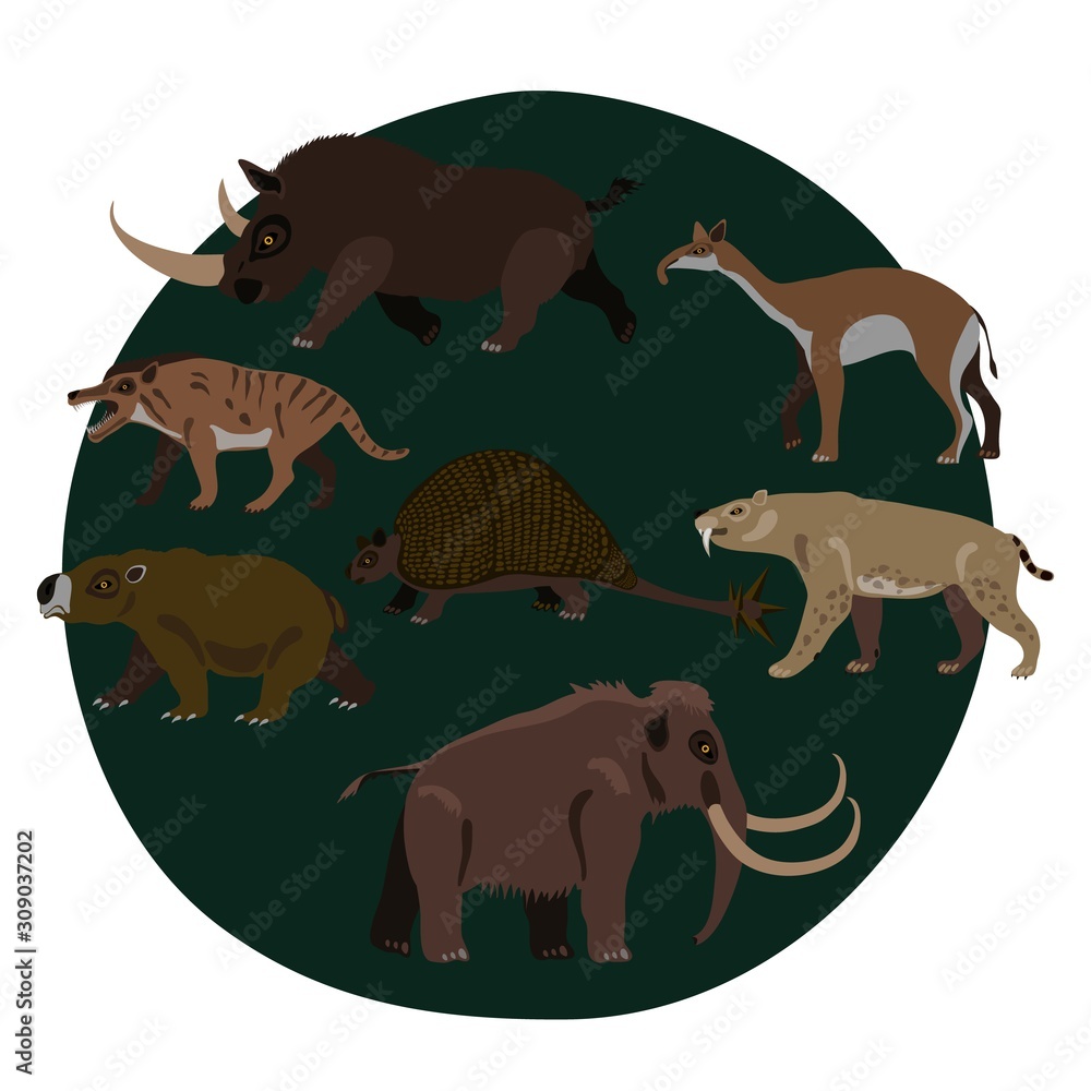 Set prehistoric animals ice age vector on white background Stock Vector ...