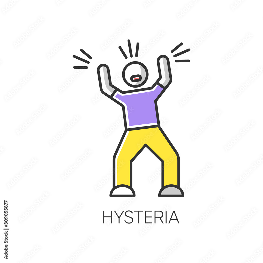 Hysteria color icon. Stress and anxiety. Person screaming. Man shouting ...