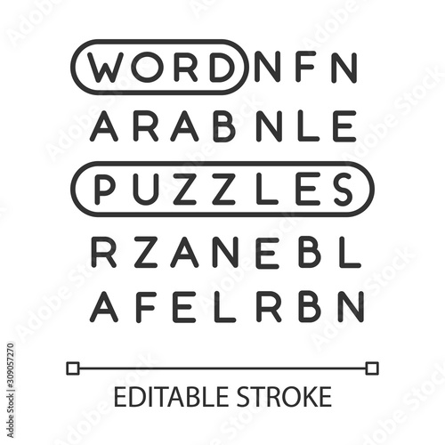Word puzzle linear icon. Mental exercise. Hidden word search game ...