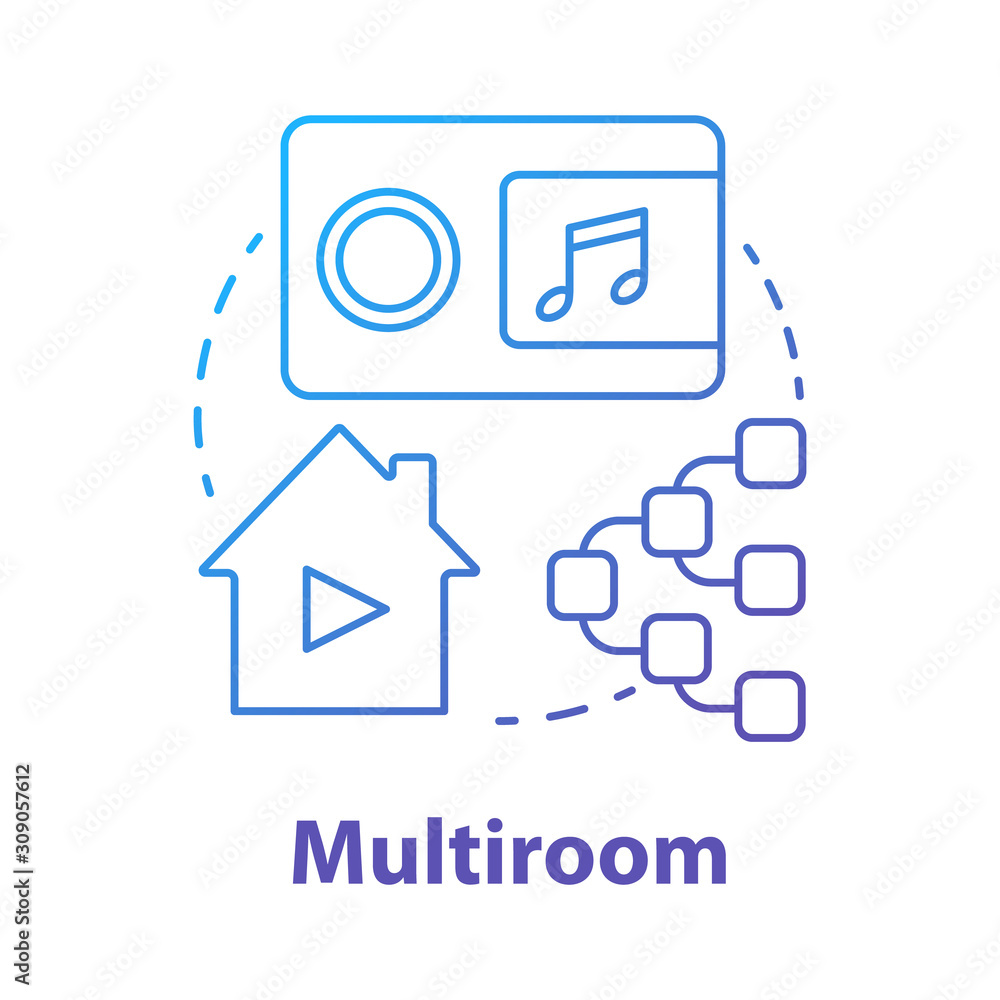 Multiroom blue gradient concept icon. Smart house idea thin line ...
