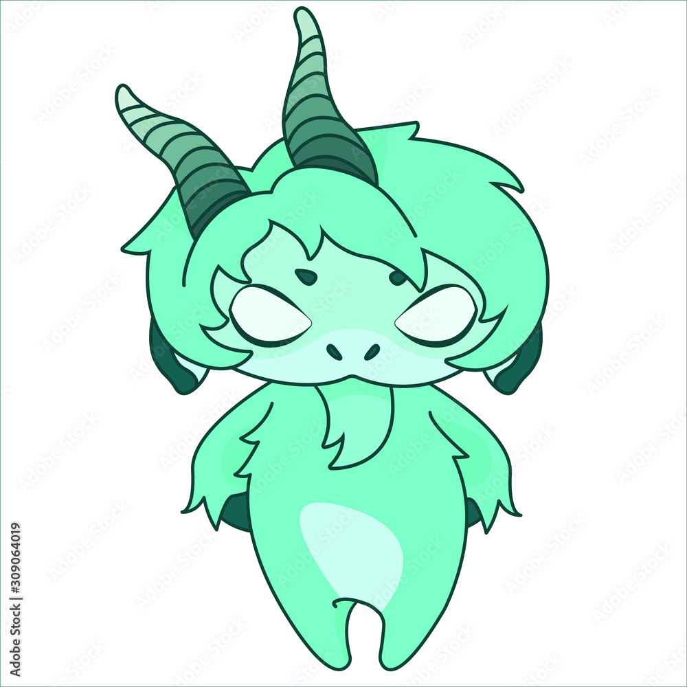 Cartoon illustration of an angry goat. Turquoise goat. Cute character ...