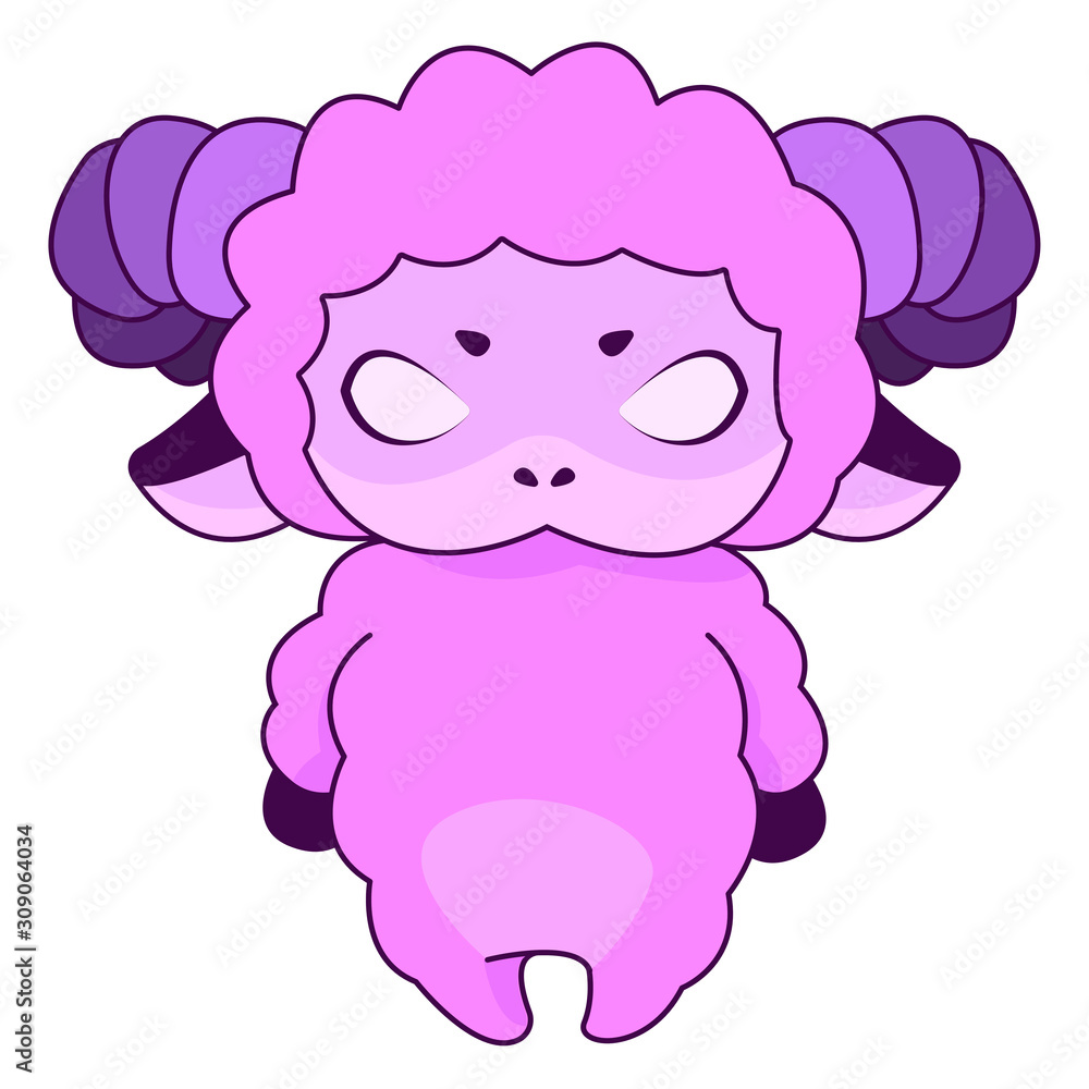 Cartoon illustration of an angry lamb. Pink lamb. Cute character. Aries ...