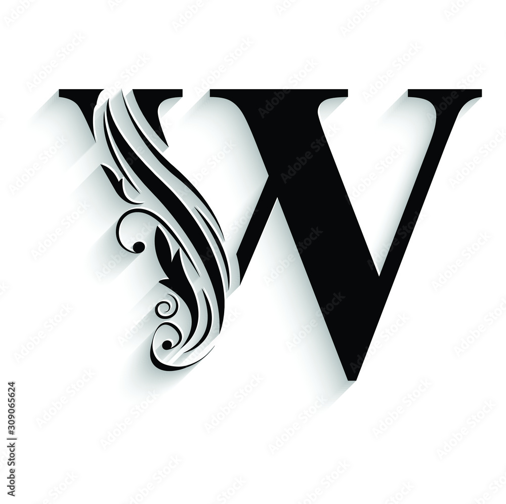 letter . Black flower alphabet. Beautiful capital letters with shadow ...