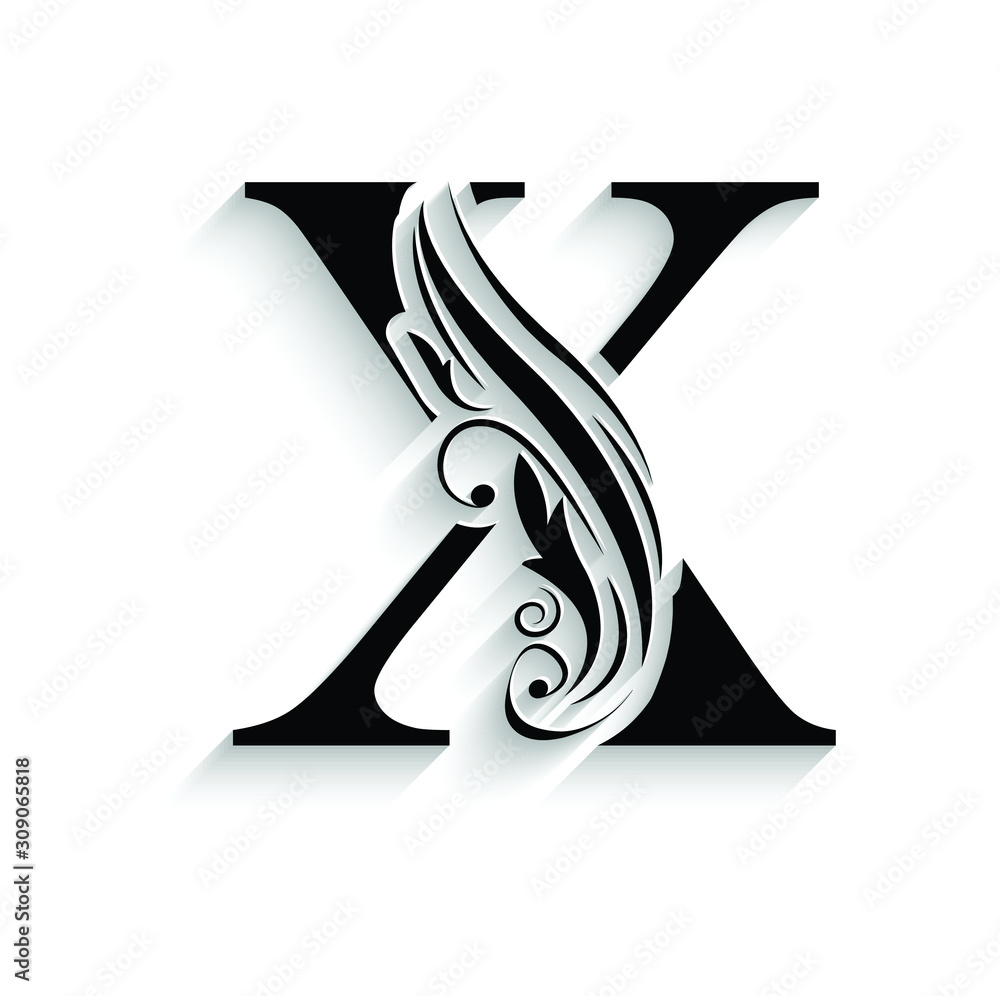letter . Black flower alphabet. Beautiful capital letters with shadow ...