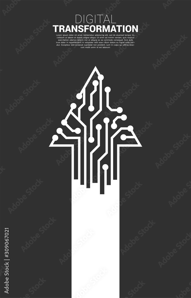 Arrow line from dot connect line circuit. concept of digital ...