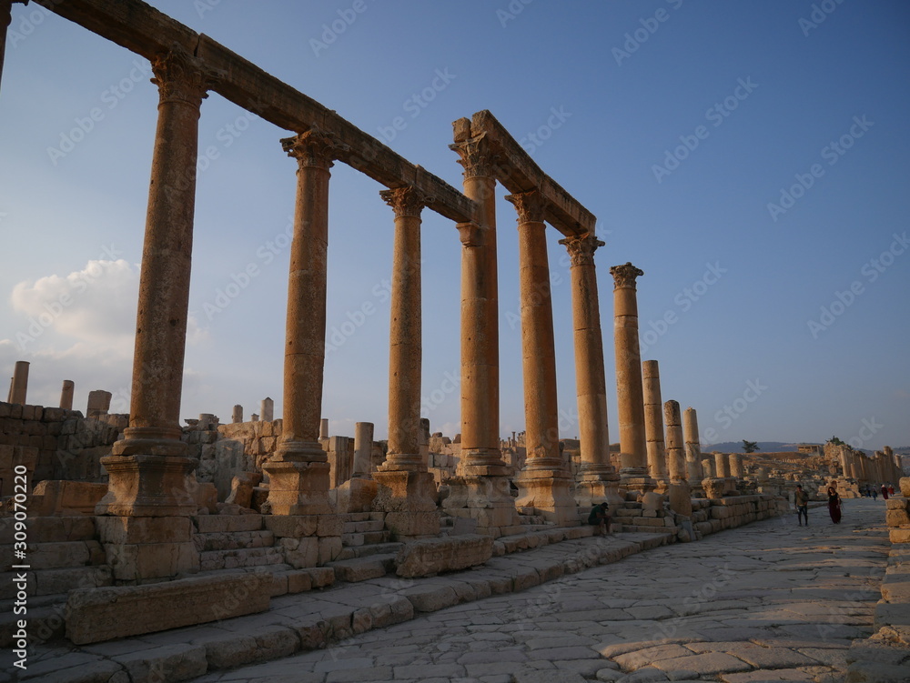 Pillars of roman ruins in the historic city of Jerash, Jordan ...