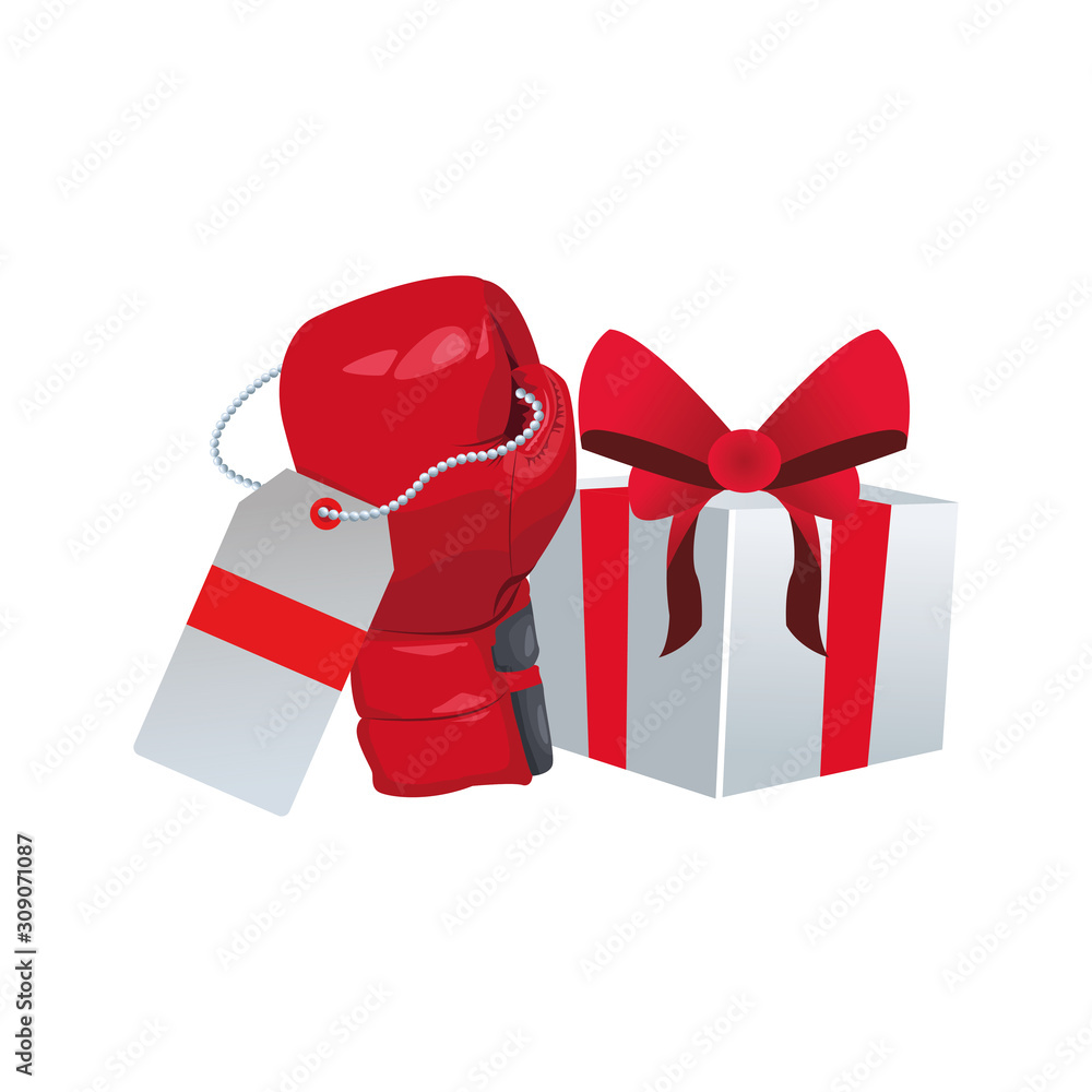 red boxing glove with price tag and gift box Stock Vector | Adobe Stock