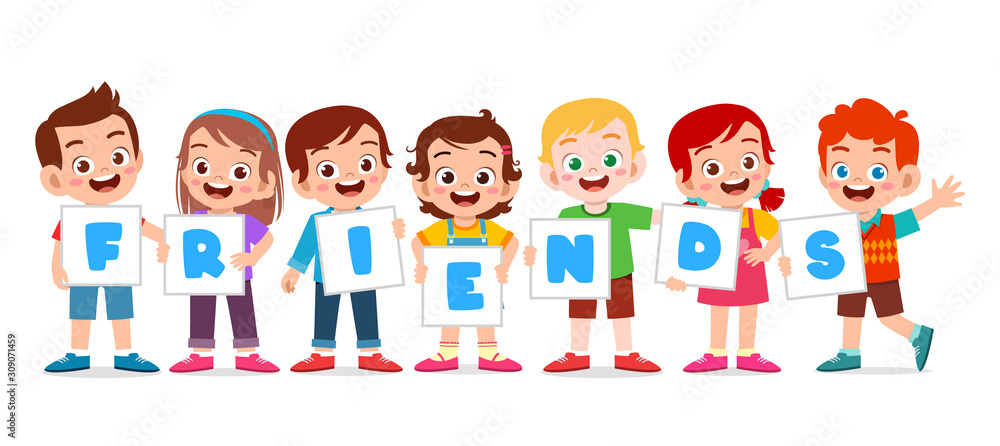 happy cute kids boy and girl friends together Stock Vector | Adobe Stock