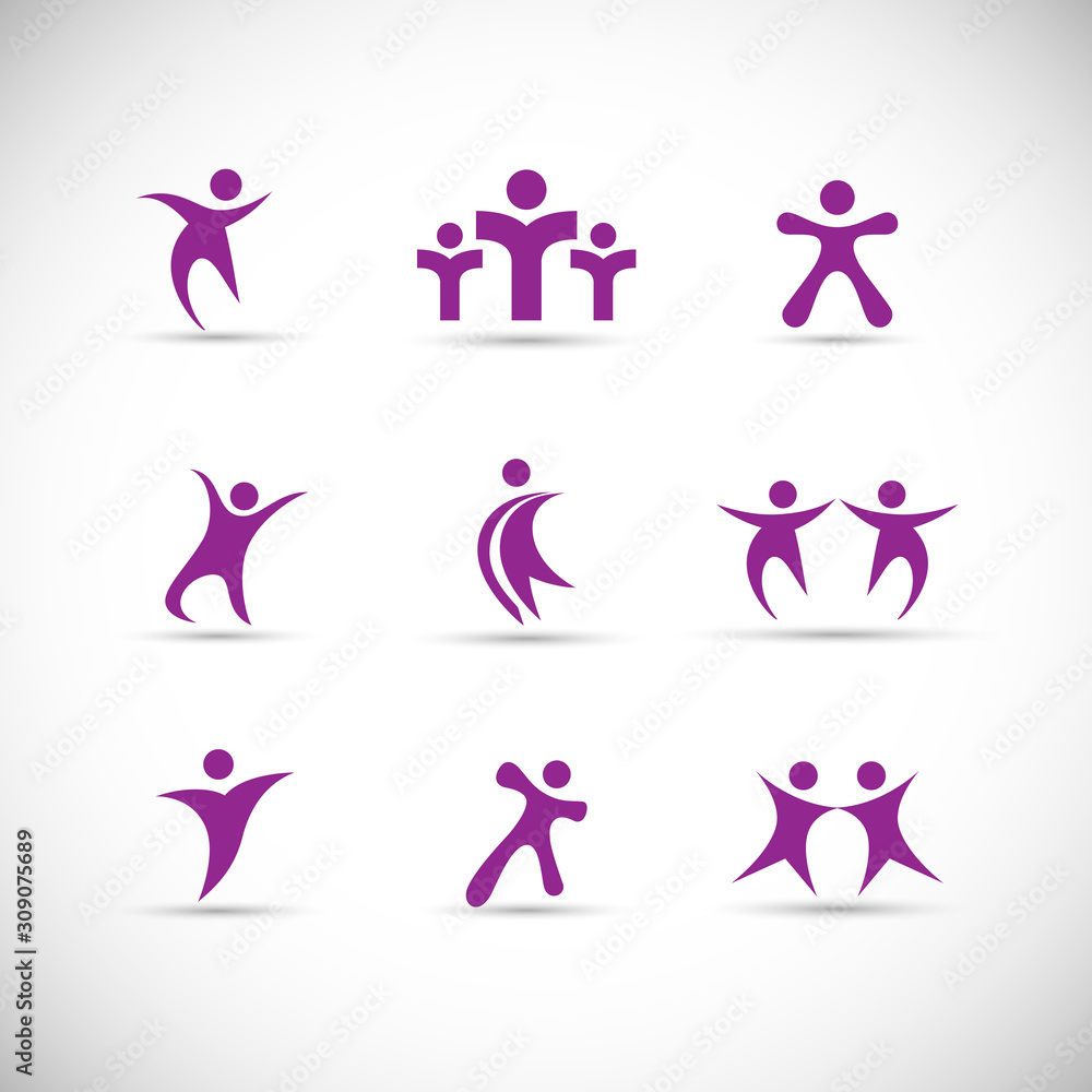 Abstract People Logo Set. Human Figure Isolated On Gray Background ...