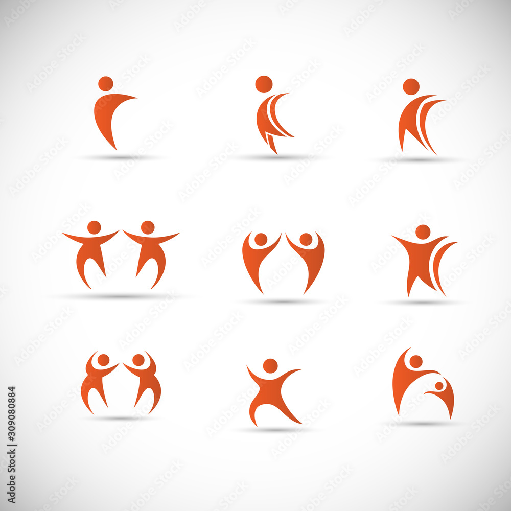 Abstract People Logo Set. Human Figure Isolated On Gray Background ...