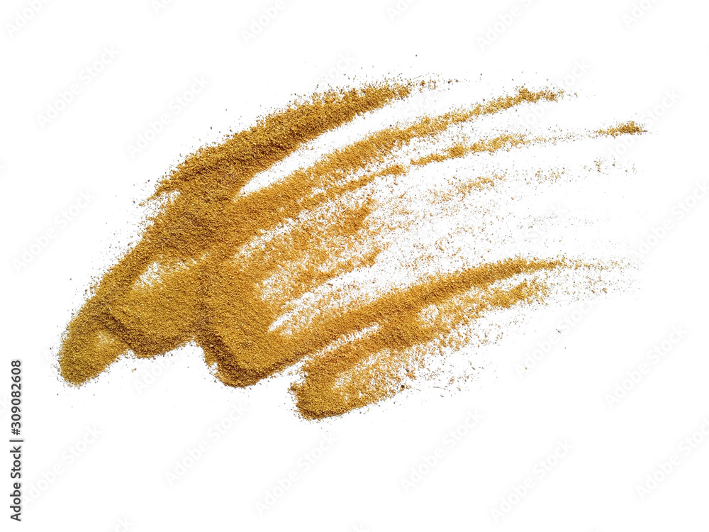 Pile of wood shavings and wood powder isolated on white background ...