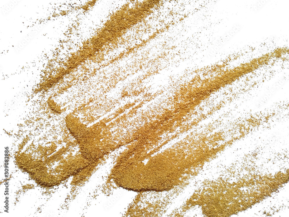 Pile of wood shavings and wood powder isolated on white background ...