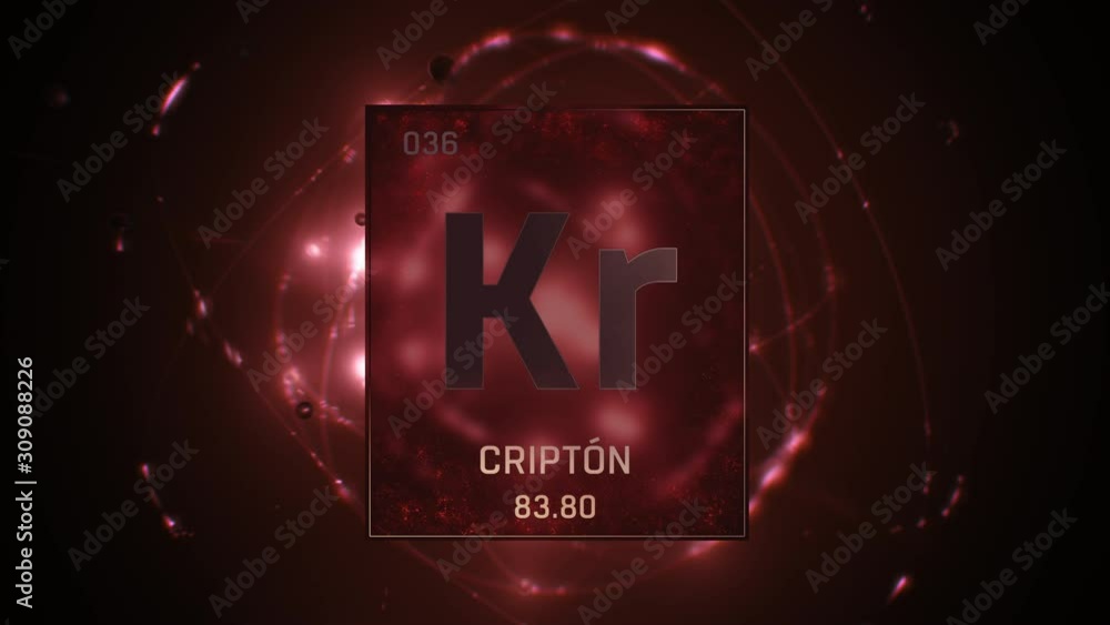 Krypton as Element 36 of the Periodic Table. Seamlessly looping 3D ...