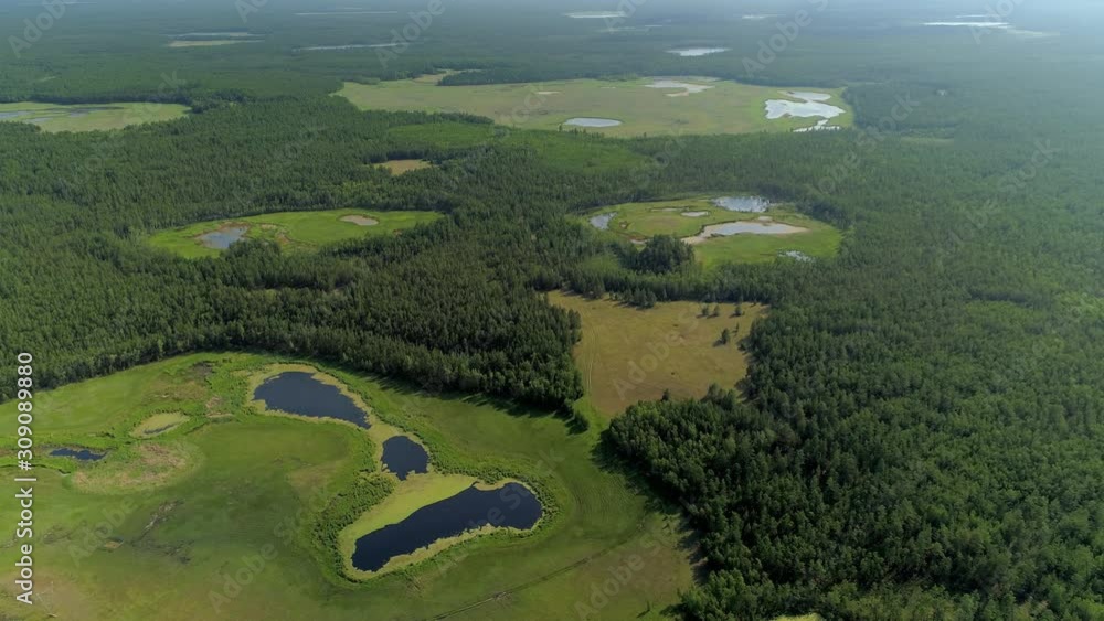 Helicopter forward epic glacial lakes famous peat bogs swamps ...