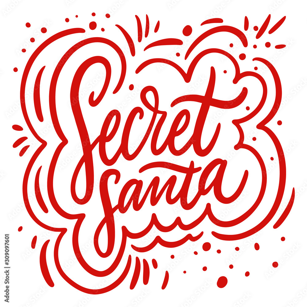Secret Santa lettering. Christmas holiday sign. Flat cartoon vector ...