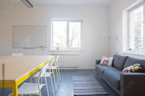 Empty school classroom in modern style. Education concept without ...