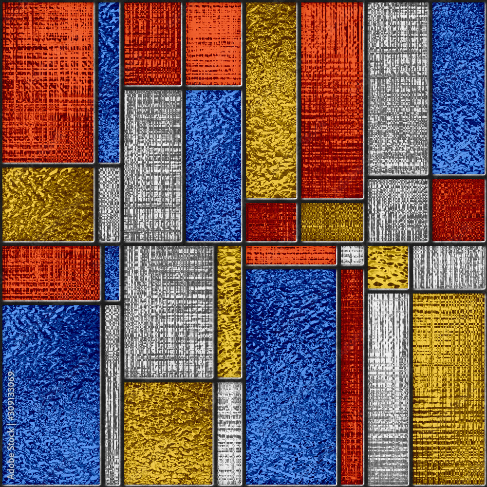 Stained glass seamless texture, colored glass with mondrian style ...