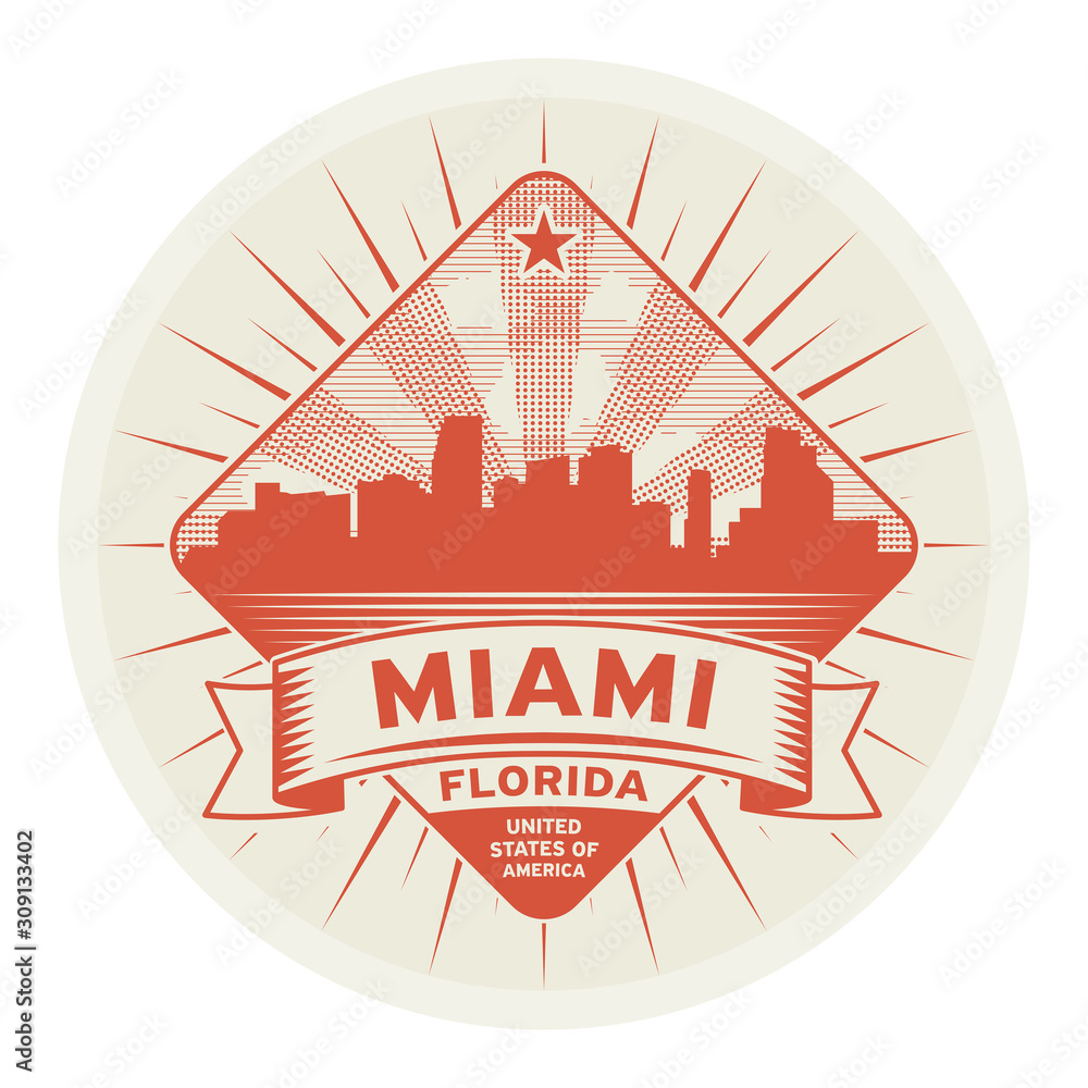 Stamp or label with name of Miami, Florida Stock Vector | Adobe Stock