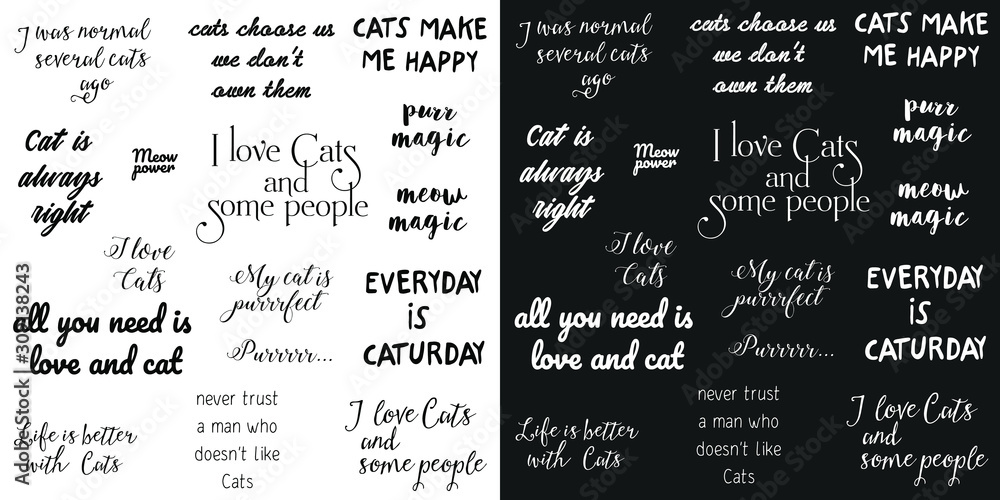 vector lettering. vector set phrases about love for cats, about cats ...