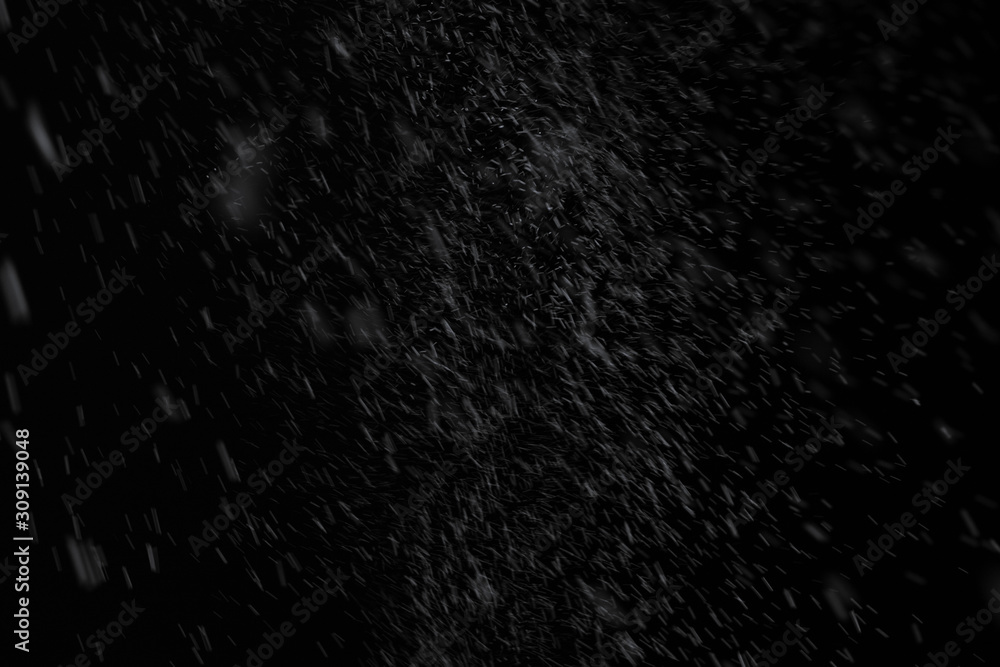 Snow from spray can stream out then fall down slowly spread all around ...