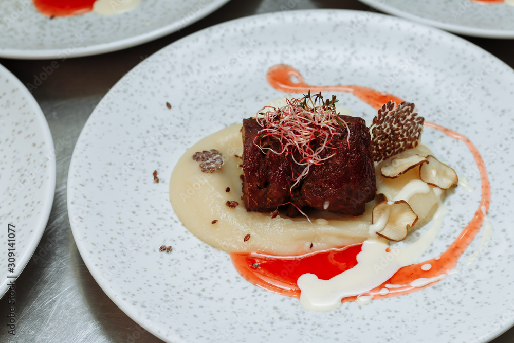 Filet mignon (small filet), the medallion is a piece of beef, cut thin ...