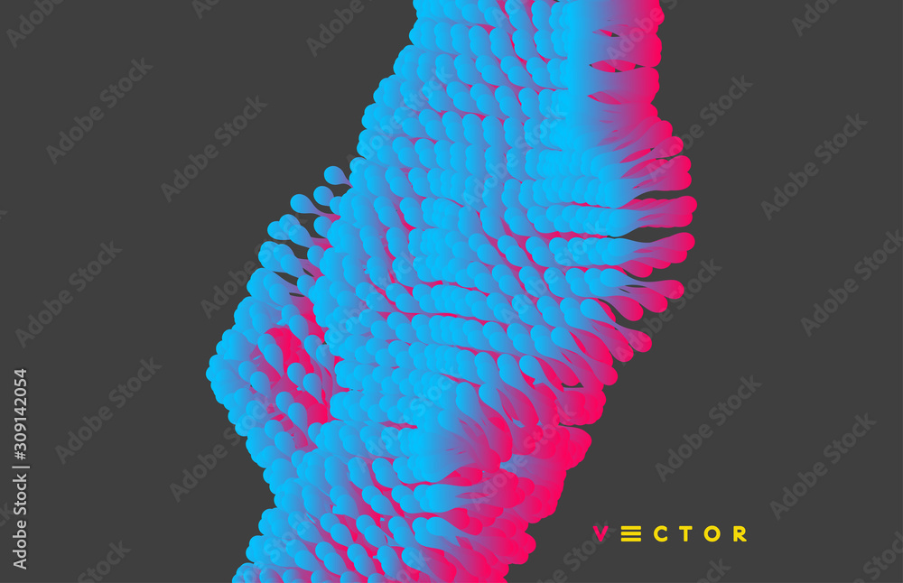 Molecular wave. Abstract background with dynamic particles. Layer of ...