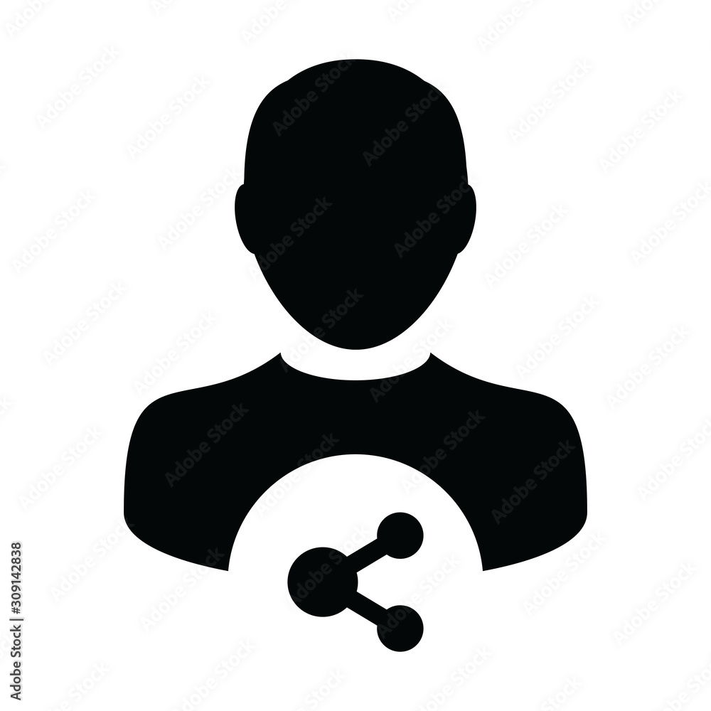 Share icon vector male person profile avatar symbol with network sign ...