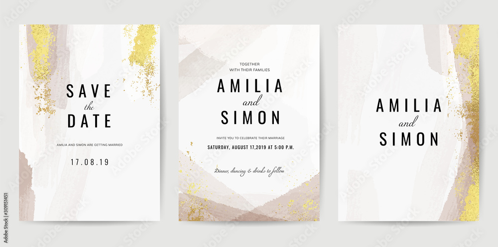 Luxury Gold invite card, Vector invitation design with golden brush ...