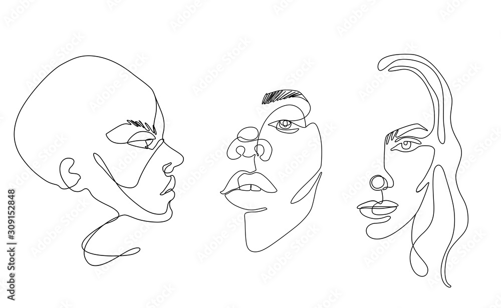Continuous line vector drawing. Face silhouette. Abstract portrait ...