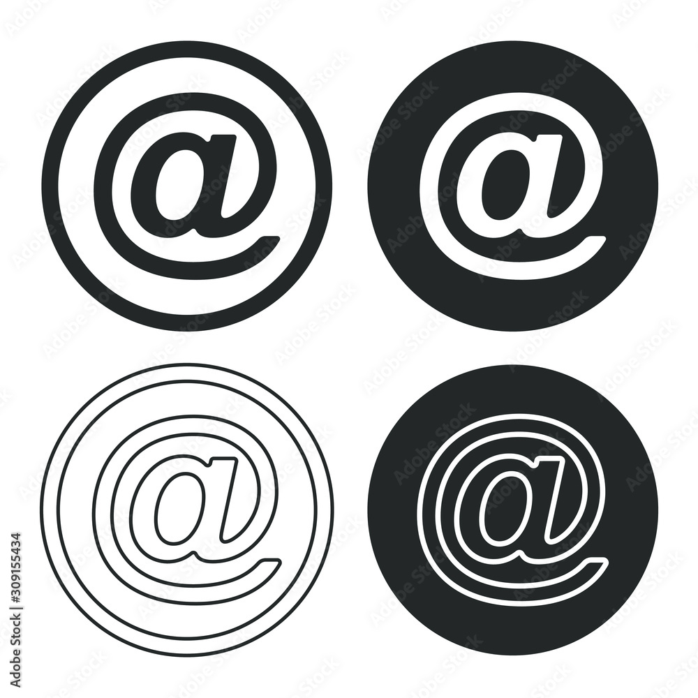 At icon shape round button set. E-mail, message, information, web logo ...