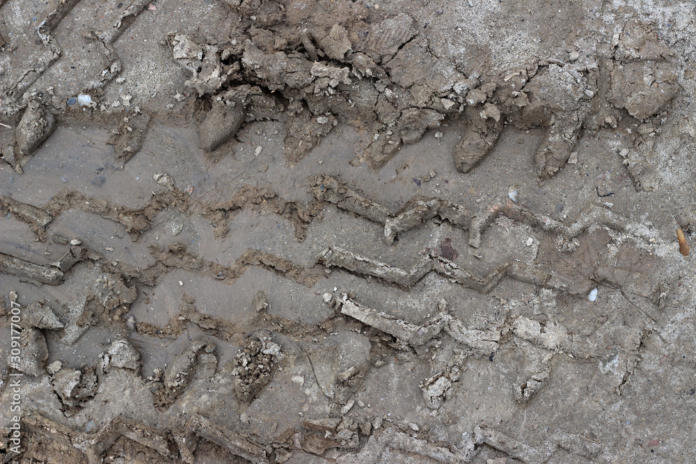 Truck tire tracks in mud and sand, texture top down close up Stock ...
