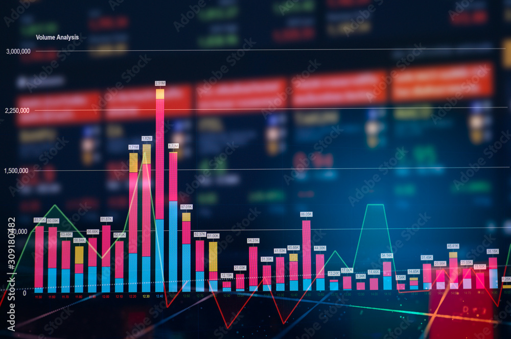 Stock market digital graph chart on LED display concept. A large ...