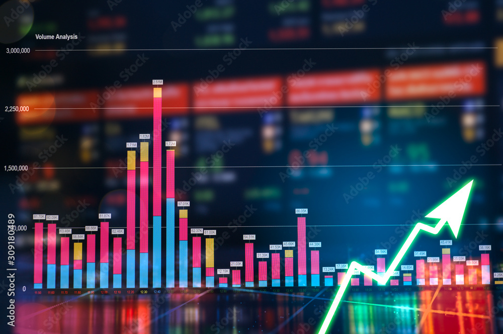 Stock market digital graph chart on LED display concept. A large ...
