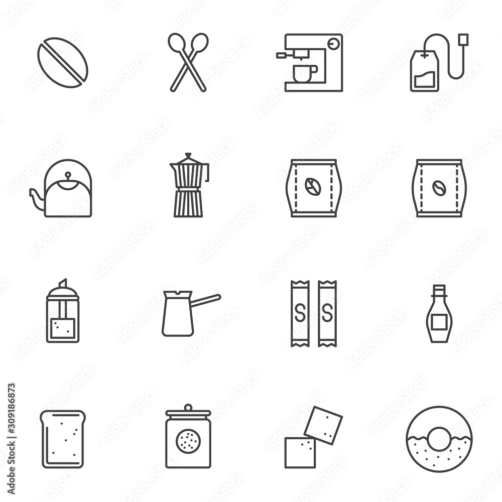 Coffee shop line icons set. linear style symbols collection, outline ...