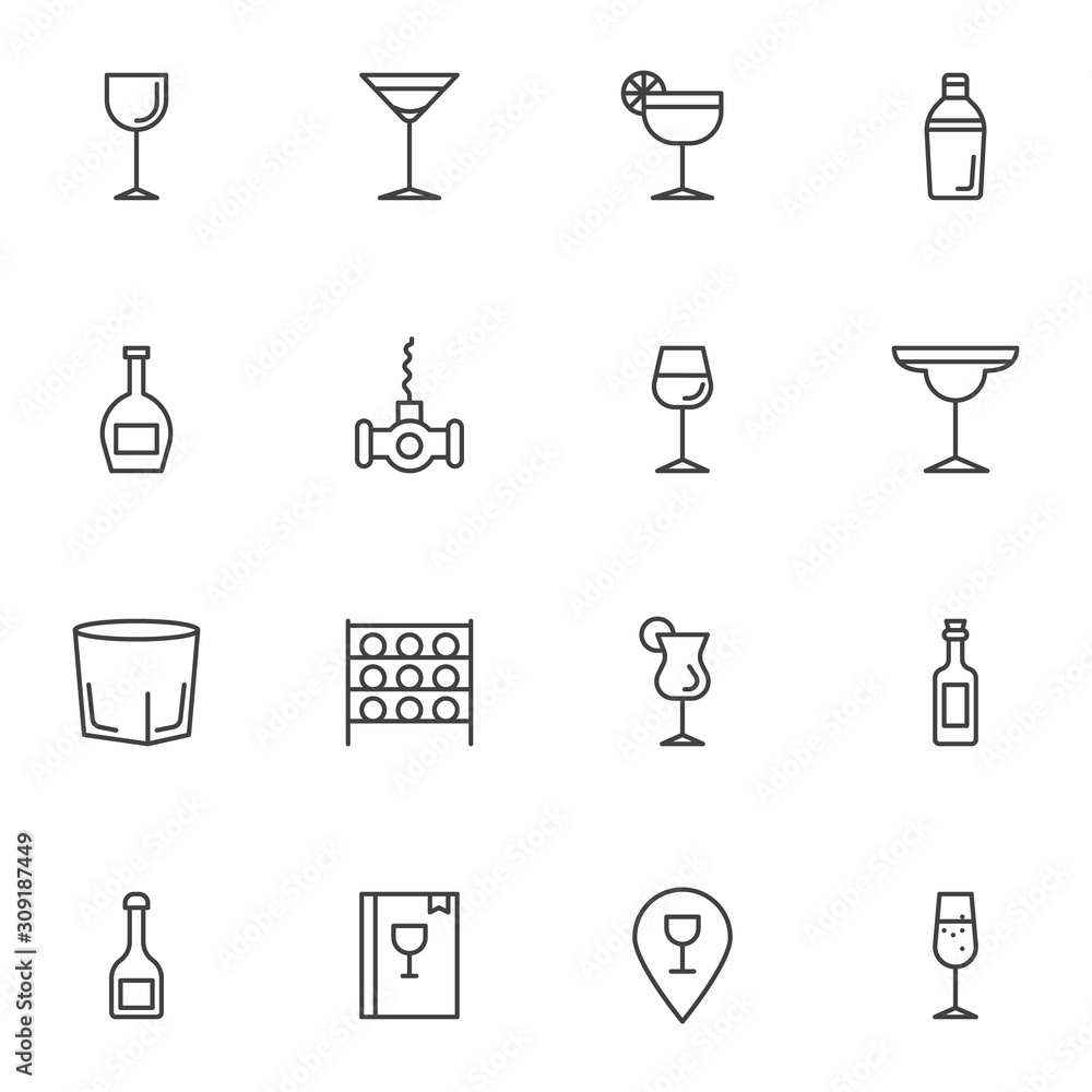 Drinking glass line icons set. linear style symbols collection outline ...
