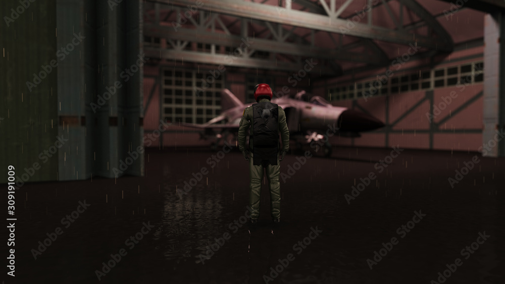 Jet fighter pilot is ready to take off looking at the aircraft in ...