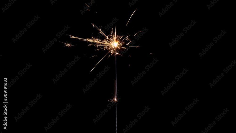 Sparkler on black background . Burning spark fuse or bengal fire ...