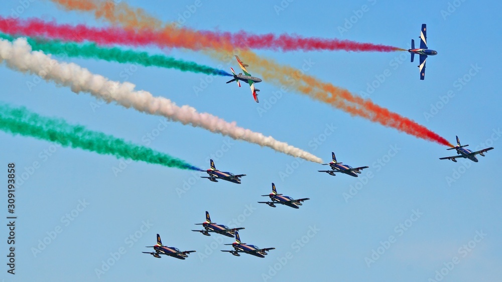 LIDO DI JESOLO, ITALY - SEPTEMBER, 1: Famous Italian flying team Frecce ...