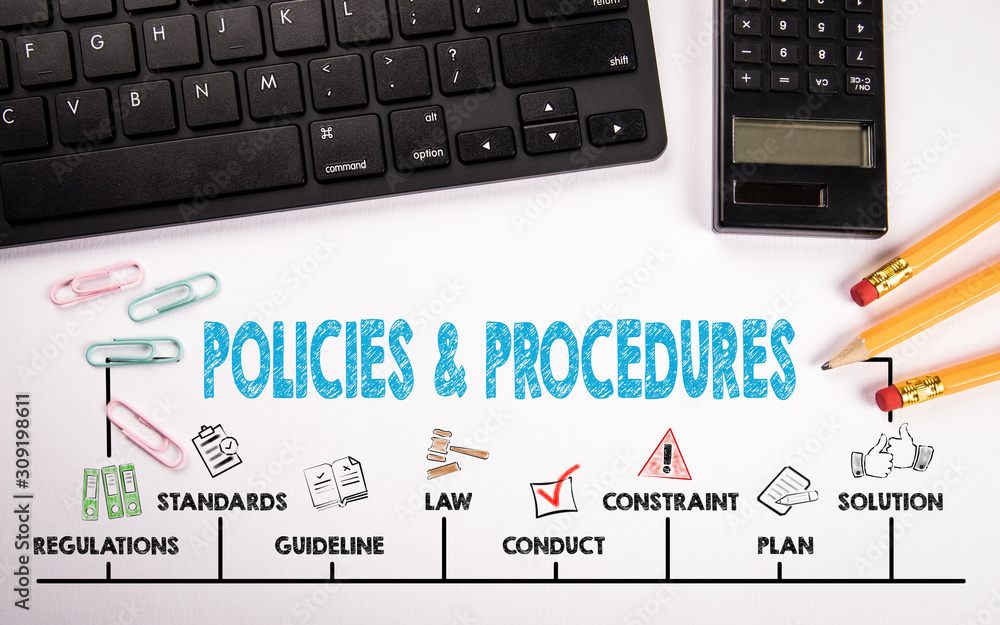 Policies and procedures Concept. Chart with keywords and icons Stock ...