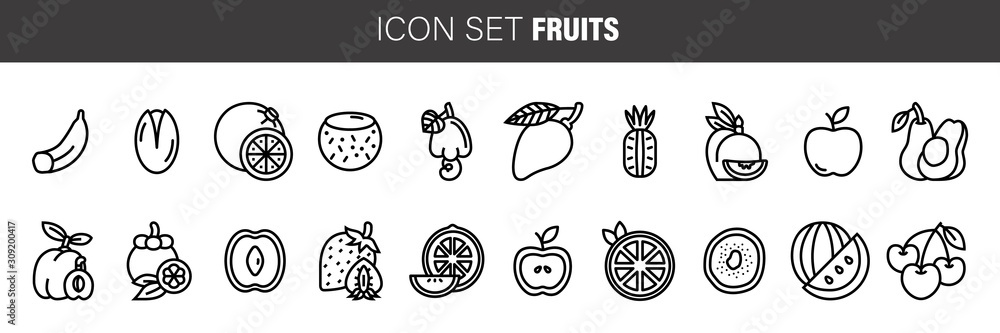 Fruit line icon set, food symbols collection, vegetarian vector ...