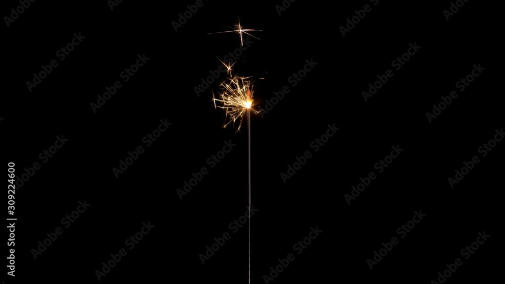 Sparkler on black background . Burning spark fuse or bengal fire ...