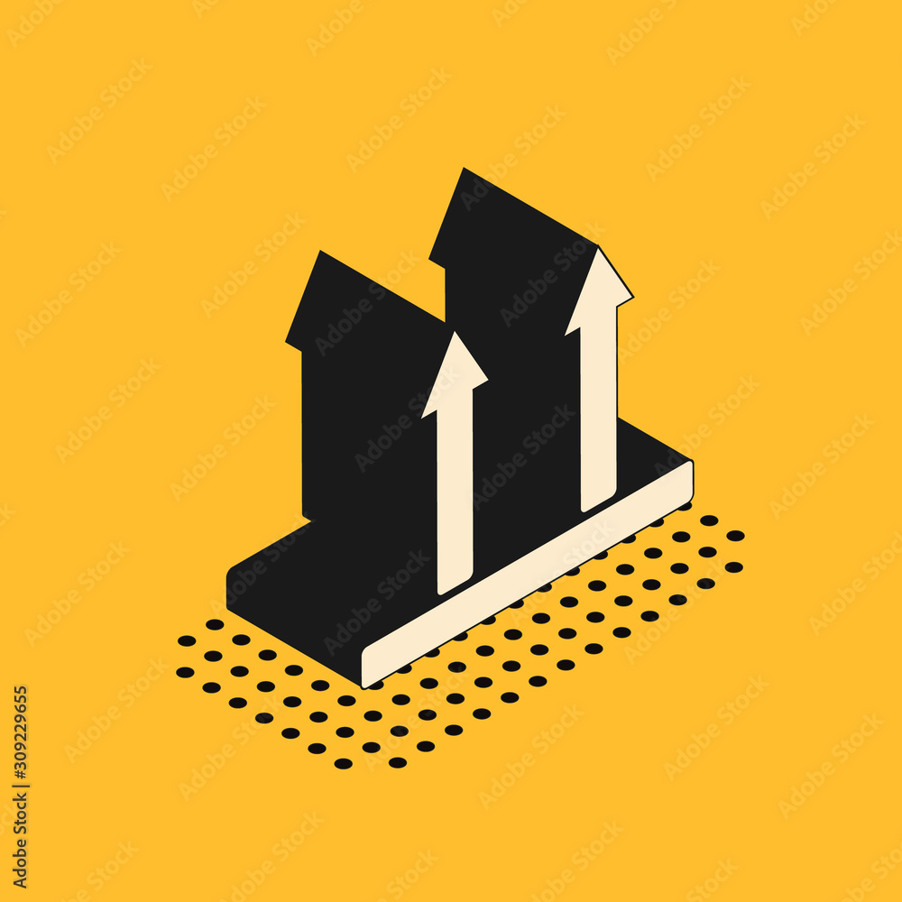 Isometric This side up icon isolated on yellow background. Two arrows ...