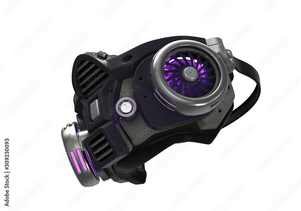 Futuristic chemical gas mask with protective scratched metal filters ...
