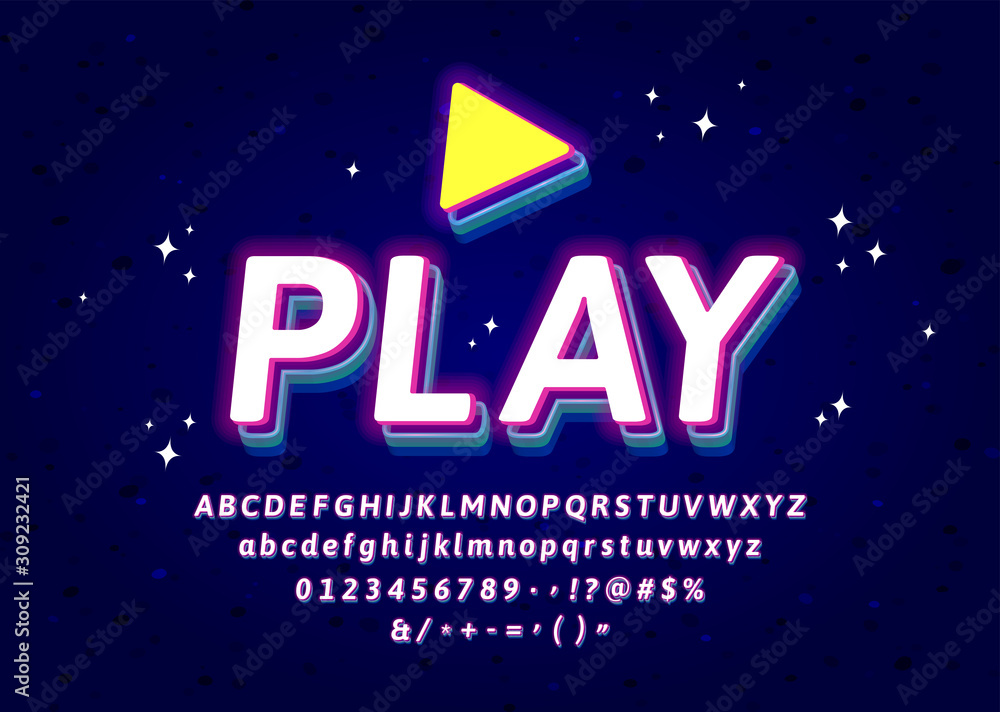 Neon led glow letters Modern 3d Game logotype with numbers and symbols ...